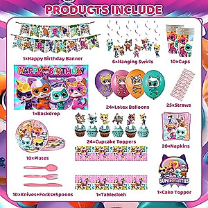 153 Pcs Super cat Birthday Party Supplies, Cute Kitten Party Decorations Include Banner, Balloons, Tableware, Cupcake Toppers, Tablecloth, Backdrop, Pink Kitten Themed Party Decorations for Girls