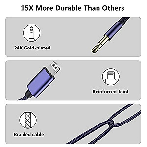 MOOU iPhone Aux Cord for Car, Apple MFi Certified Lightning to 3.5 mm Audio Cable for Headphone Speaker Compatible with iPhone 13/13 Pro/13 Pro Max/12/12Pro/12 Pro Max/11/11 Pro Max/X/XS/XR/8, 6.6FT