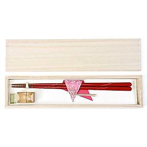 Bonfire Red Wood Chopsticks Gift Set, 2 Pairs, 9.25 Inches Long, Made in Japan