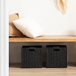 UBBCARE 3 Pack Wicker Basket, 11.8L×11.8H×11W inch Woven Paper Rope Storage Baskets for shelves, Foldable Cube Storage bin with Handle, Storage Basket for Organizing & Decor, Black