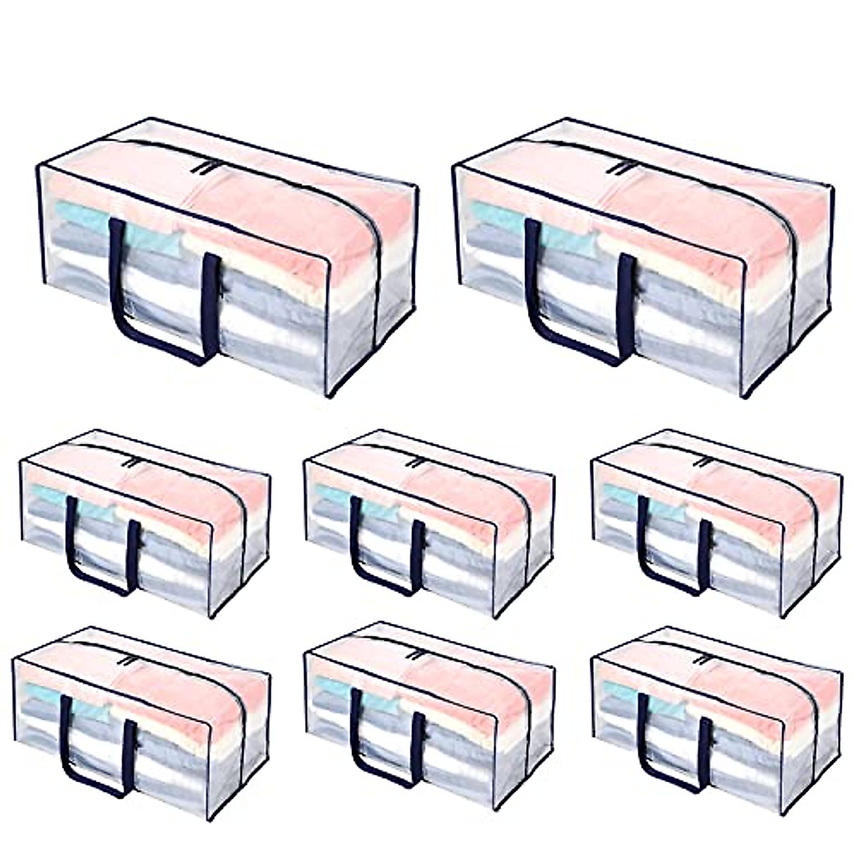 VENO 8 Pack Heavy Duty Extra Large Clear Storage Bag, Moving Bag, Clothes Organizer, for Blanket, Comforter, Bedroom Closet, Dorm Room Essentials, Moving Supplies, Storage Tote, Reusable and Sustainable (Clear - Set of 8)