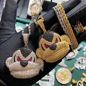 ICEDIAMOND Iced Out Fashion Hunk Gorilla Pendant with Rope Chain, 14K Gold Plated Full Shiny CZ Diamonds Urban Street Wear Necklace, Hip Hop Jewelry for Men Women (White)