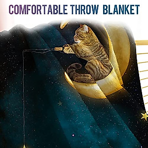 Levens Cat Moon Throw Blanket Galaxy Soft Blanket for Bed Couch Sofa Lightweight Travelling Camping Throw for Kids Adults 50"x60"