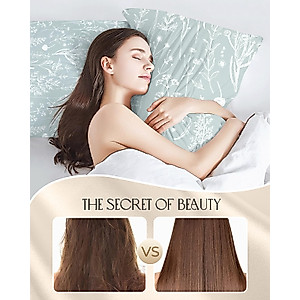 Miss Adola 2 Pack Mulberry Silk Pillow Case for Hair and Skin 19 Momme Standard 26"x20" Floral Plants Sage Green Silk Pillowcase Soft Smooth Silk Pillowcase Sleeping for Moms, Women