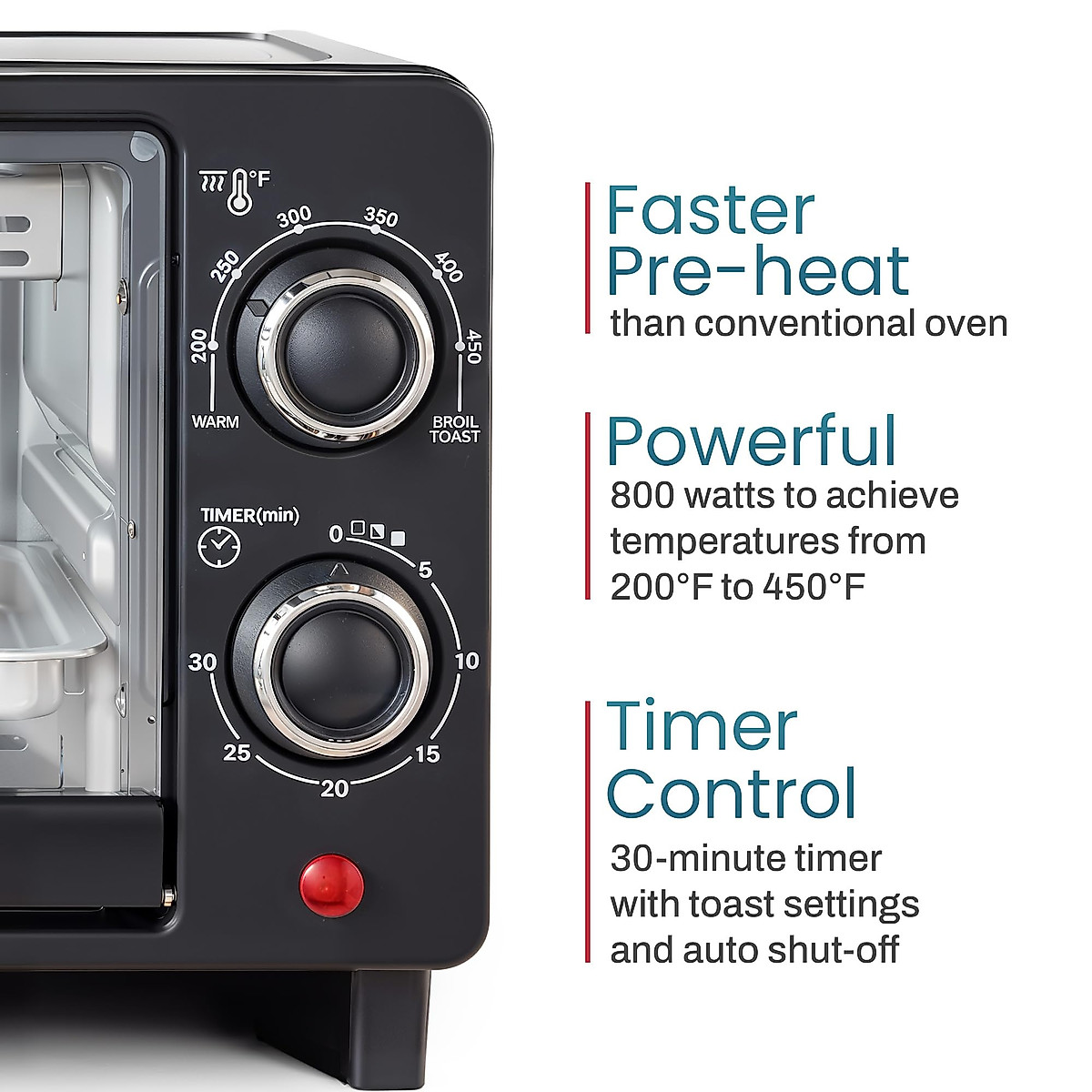 Elite Gourmet ETO490 9L/4 Slice Countertop Toaster Oven with 30-Minute Timer, Adjustable Temperature Control, Includes Baking Pan and Wire Rack, Bake, Broil, Toast, Black