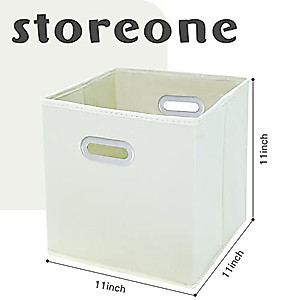 STOREONE Fabric Storage Bins Cubes Baskets Containers-(11X11X11") with Dual Handles Cube Storage Organizer Bins for Shelf Closet, Bedroom Organizers, Foldable Set of 3 (Creamy- White )