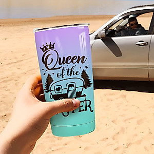 winorax Queen of The Camper Tumbler Camping Gifts For Campers Woman from Husband Boyfriend Sisters Best Friend Coffee Cup with Lid 20oz Stainless Travel Mug