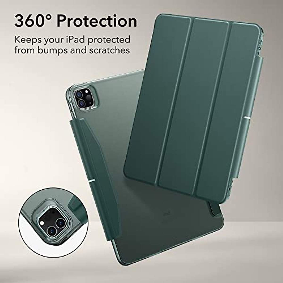 ESR for iPad Pro 11 Inch Case (2022/2021), Ascend Trifold Smart Case with Magnetic Clasp, Auto Sleep and Wake, Slim and Lightweight, Pencil 2 Wireless Charging, Frosted Forest Green