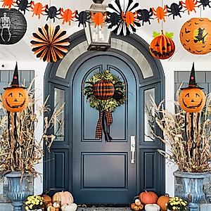 Halloween Party Decorations, Black Orange Party Supplies, Hanging Paper Lanterns Pumpkin Honeycomb Tissue Paper Fan Spider Garland Halloween Party for Kids Adults Home Decor Indoor Outdoor