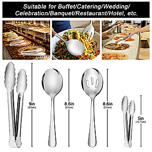 12PCS Stainless Steel Serving Utensils Sets - Large Serving Spoons,Slotted Spoons,Serving Tongs,Appetizer Tongs,Utensills Sets for Buffet Catering Banquet Party (Silver)