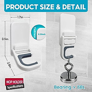Broom Holder Wall Mount, 4 Pack Broom and Mop Organizer Wall Hanging Self Adhesive, No Drilling, Anti-Slip Broom and Mop Hanger Wall Mount Cleaning Ideal for Bathroom, Kitchen, Garden, Garage
