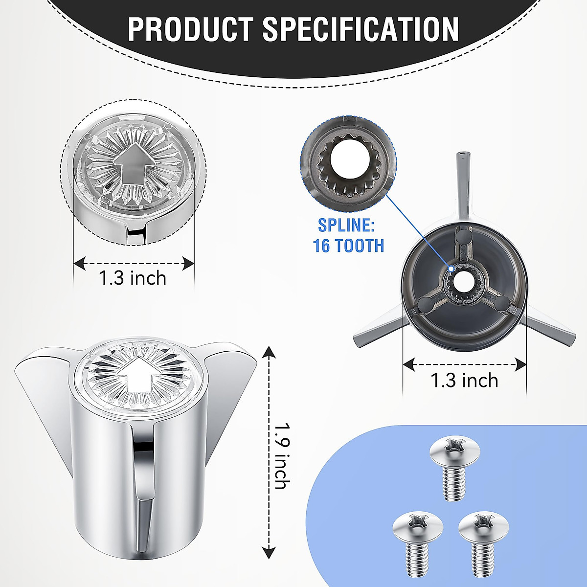 Dreyoo 3 Handle Bathtub Shower Tub Trim Set Compatible with Sayco Bathtub Faucets, 16 tooth Bathroom Shower Faucet Knobs Replacement, Hot, Cold and Diverted Sink Faucet Knobs Replacement Parts