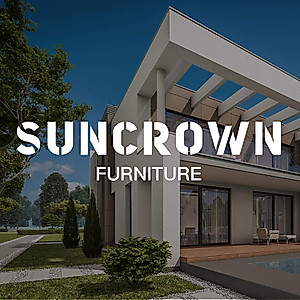 SUNCROWN Outdoor Round Sofa 5-Piece Patio Half-Moon Sectional Sets All Weather Wicker Conversation Furniture with Round Table and Thick Cushion (Light Brown)