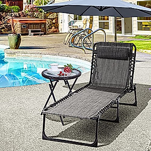 Outsunny Reclining Chaise Lounge Chair, Portable Sun Lounger, Folding Camping Cot, with Adjustable Backrest and Removable Pillow, for Patio, Garden, Beach, Grey