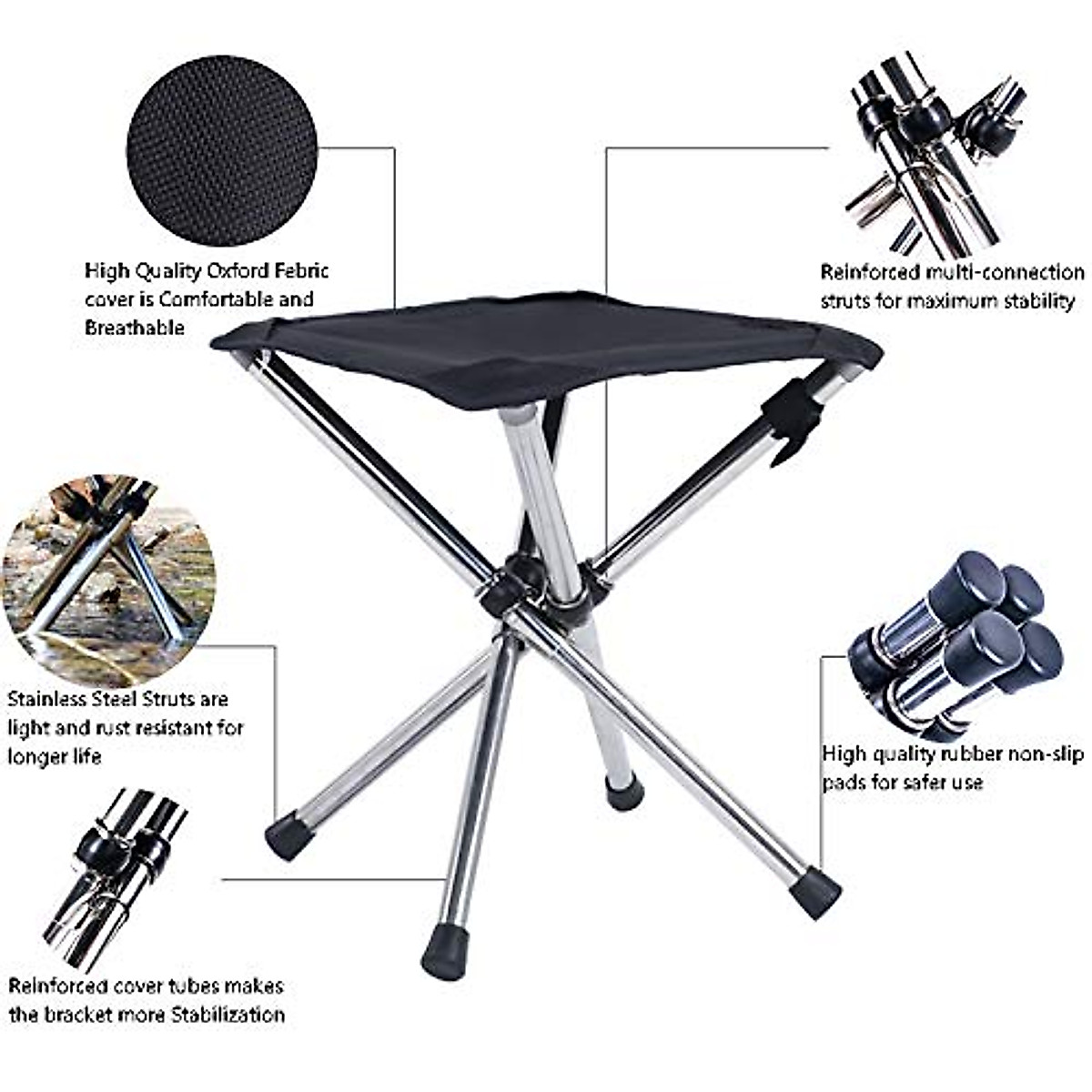Camping Stool,Portable Chair 12.6 inch Large-Size Lightweight Camping Stool, Stainless Steel Outdoor Foldable Chair for Camping, Travel, Hiking, BBQ, Fishing, Garden, Beach(Black Large)