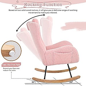 KINFFICT Accent Rocking Chair, Tufted Upholstered Glider Rocker for Nursery, Comfy Armchair with Side Pockets, Modern Lounge Arm Chair for Living Room, Bedroom (Upgraded Teddy Pink)