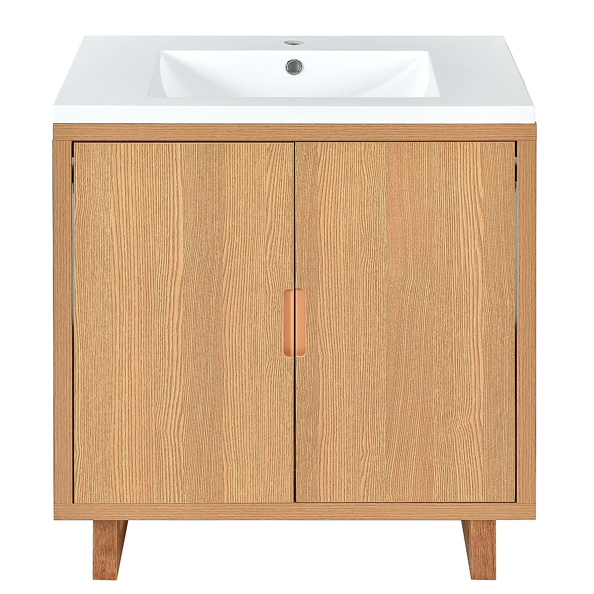 Merax 30" Bathroom Vanity Set, Combo Stand Storage Cabinet and Square Resin Sink Top, Natural
