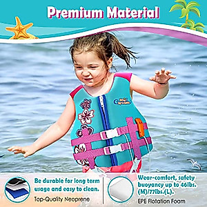 HeySplash Swim Vest for Kids, Child Size Watersports Kids Swim Vest Toddler Floatie Trainer Vest with Survival Whistle, Easy on and Off, Large, Lake Blue (Fit 55-77 lb)