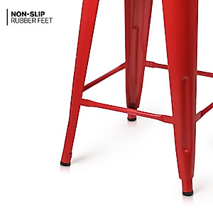 MoNiBloom 30 Inch Bar Stools, Set of 4 Vintage Patio Furniture Indoor Outdoor Stackable Kitchen Stools Dining Chair, Red