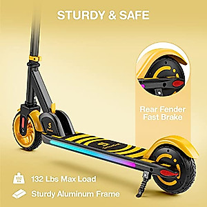 SmooSat Apex Electric Scooter for Kids Ages 8+ 130W, Bluetooth Music Speaker, 5/8/10 MPH, 60 min Ride Time, Colorful Lights, Adjustable Height, Foldable E-Scooter for Kids and Teens