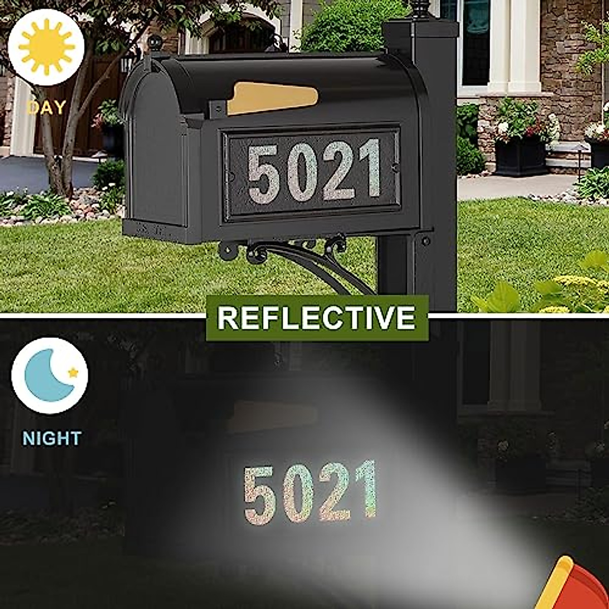 Reflective Mailbox Numbers for Outside, 4 Sets Large 4 inch 0-9 Self Adhesive Address Numbers for House Doors (4 inch, Multi)