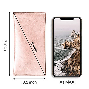 Vemiss 3 PACK Eyeglasses Pouch Squeeze Top Sunglasses Case with 3 Sets Cleaning Cloth (Silver Pink Gold)