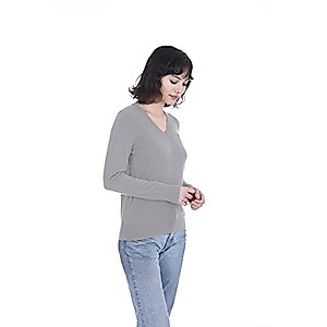 Cashmeren Women’s Basic V-Neck Sweater 100% Pure Cashmere Long Sleeve Classic Pullover (Pale Charcoal, XX-Large)