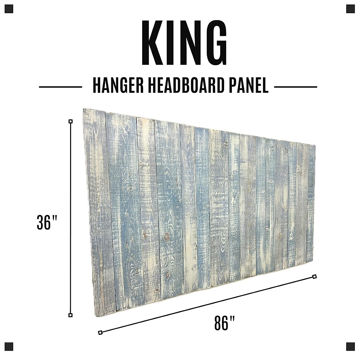 Barn Walls Solid Wood Headboard King Size, Blue Powderwash Finish with Smooth Natural Wood Grain, Handcrafted Wall-Mounted Panel Head Board, Adjustable Height, Modern Farmhouse Bedroom, Built to Last