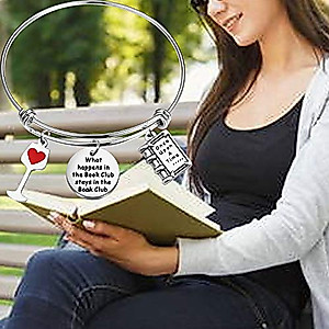 CENWA Book Club Gifts What Happens In The Book Club Stays In The Book Club Bracelet Book Lady Book Lover Gift (Book Club Br)