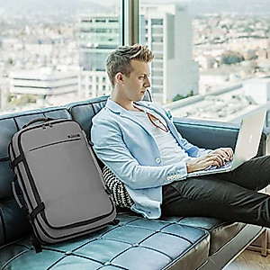 TUGUAN 17 Inch Laptop Backpack 36L Small Computer Backpack with USB Charging Port Gray Business Laptop Backpacks for Men Expandable Work Backpacks for Women - Suitable for Work and Commuting