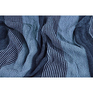 GERINLY Cotton-Linen Scarves Mens Stripe Crinkle Long Scarf European Neck Wrap Bufanda de Hombres Fashion (Blue)