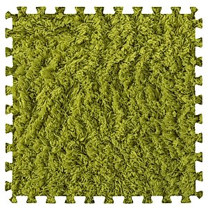 16Pcs Interlocking Foam Carpet,Shaggy Soft Foam Play Mat,Fluffy Area Rugs,Square Plush Puzzle Floor Tiles,Crawling Mats for Living Room Bedroom,12X12inch,Green