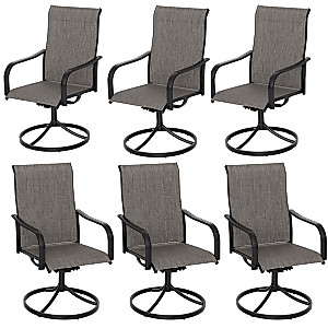 Anmutig Patio Swivel Dining Chairs Set of 6, Outdoor Furniture Textilene Mesh Fabric Outdoor Chairs with Armrest for Front Porch Patio Lawn Backyard, Black Frame Brown/Grey