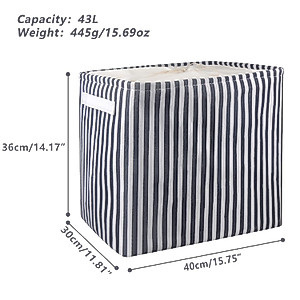 LEPONTS Storage Bins Baskets Large 16"x12"x13.5" Rectangular Storage Baskets for Organizing Fabric Collapsible Storage Organizer for Home,Closet,Clothes,Toys (White&Blue)