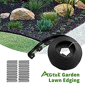 AGTEK 46FT Plastic Landscape Edging Kit 1.5in. Height No-Dig Garden Edging Border Lawn Edging Roll for Flower Bed Lawn Yard, Black with 42 Spikes