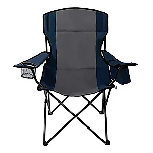 Pacific Pass Quad Camp Chair w/ Built-In Cooler and Cup Holder, Includes Carry Bag - Navy/Gray