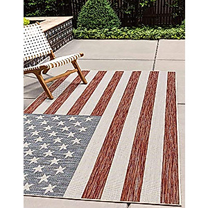 Unique Loom Jill Zarin Outdoor Collection Abstract Novelty Lines Area Rug (6' 0 x 9' 0 Rectangular, Red)