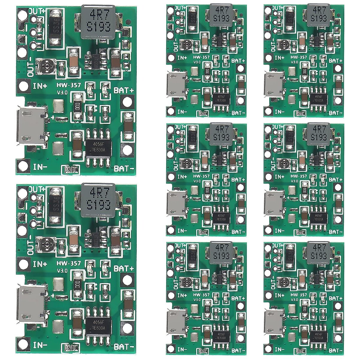 AITIAO 8Pcs 2A USB 18650 Lithium Li-ion Battery Charger Module Adjustable Boost Module DC-DC 3.7V to 5V 9V 12V Step Up Boost Module TP4056 DIY Kit Parts
