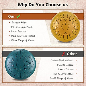 Steel Tongue Drum Instrument, Hantop 12 Inches 13 Notes Percussion Instrument Kit Tank Drum C Key with Accessory Box, Bag, Music Book and Mallets for Meditation Musical Education Mind Healing Yoga
