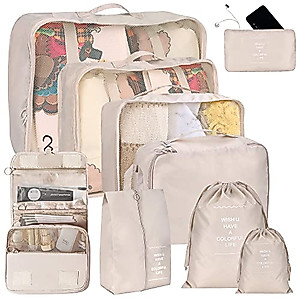 9 Set Packing Cubes for Suitcases, kingdalux Travel Luggage Packing Organizers with Laundry Bag, Compression Storage Shoe Bag, Makeup Bag, Clothing Underwear Bag, for Man & Woman