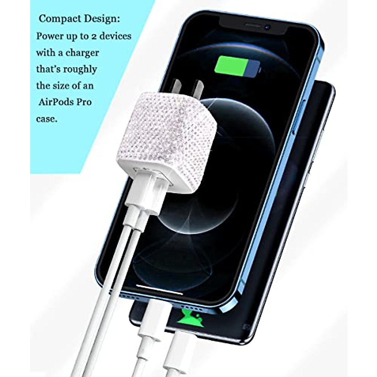 USB C Wall Charger 20W Bling PD & QC 3.0 2 Port Charger with 20W Mini USB-C Power Adapter Compatible with iPhone iPad AirPods Samsung Galaxy and More