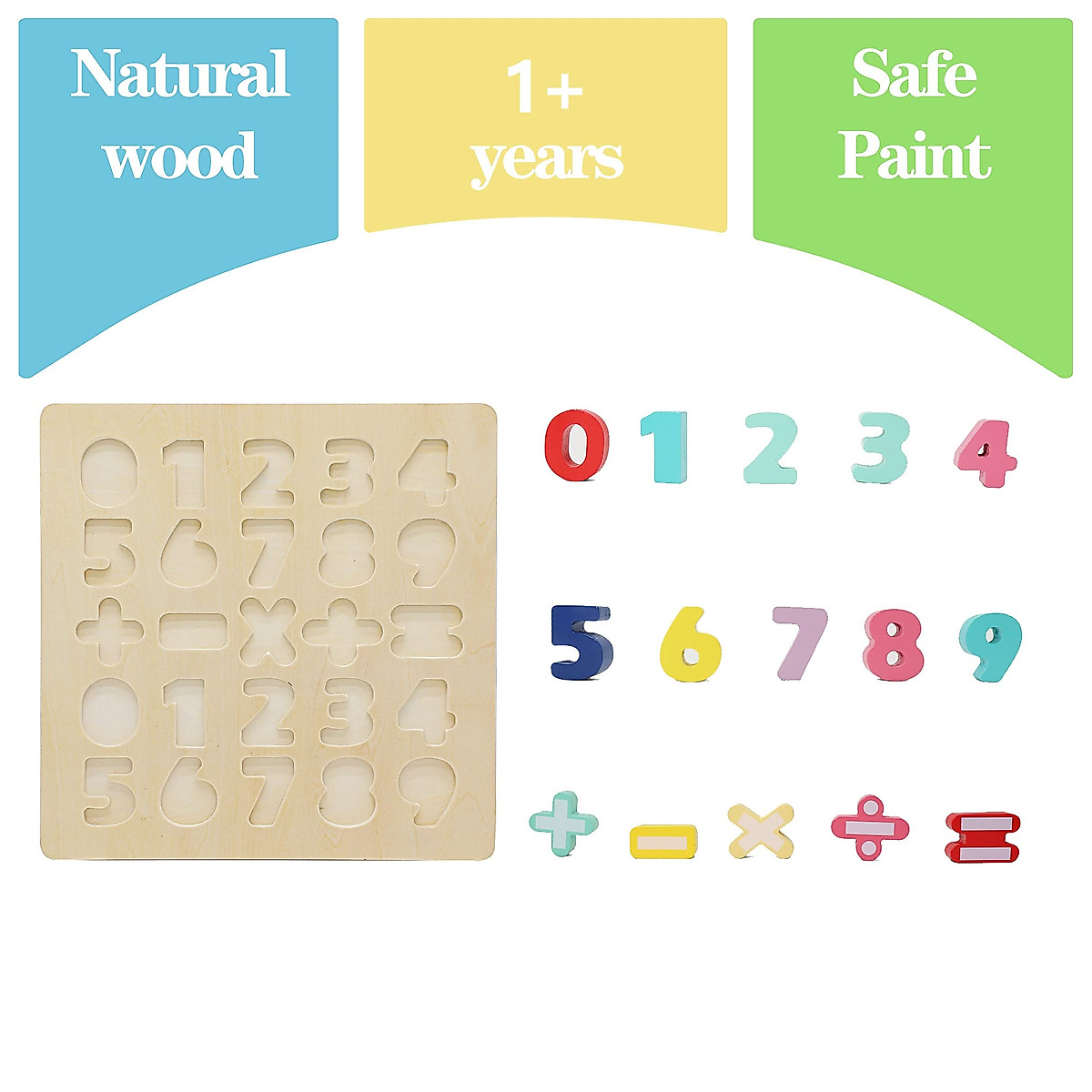LEO & FRIENDS: Wooden Chunky Number Math Puzzle - 26pc, Colorful Play & Learn Toy, 0-9, Addition-Subtraction-Multiplication- Division, Kids Ages 3+