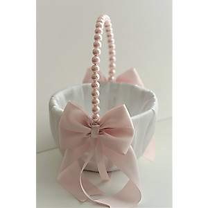 Pink Wedding Basket/Pink Flower Girl Basket/Blush pink Basket/Pearl handle basket/Pink handle basket/Pearl Wedding basket (1 Basket)