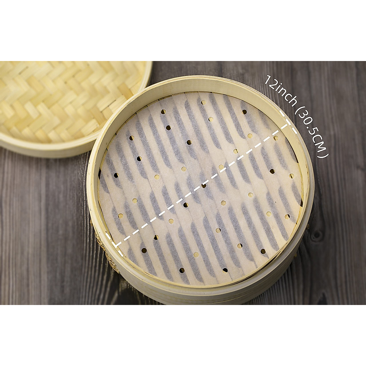 YUHO Bamboo Steamer Basket 12-inch, 2-Tier Steamer for Cooking, 10 Liners, Steaming Asian Food, Bao Buns, Chinese, Dim Sum, Dumpling, Rice, Vegetable Steam Pot