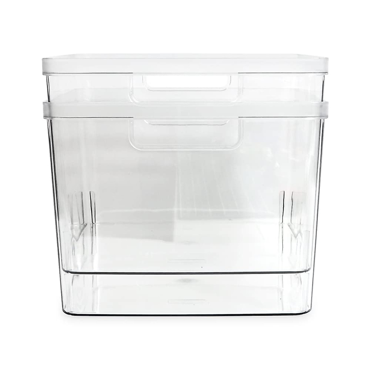 Isaac Jacobs 2-Pack Extra-Large Clear Storage Bins (11.5” L x 14” W x 9” H) w/ Cutout Handles, Plastic Organizer for Home, for Kitchen, Fridge, Pantry, BPA Free, Food Safe (2-Pack, Extra-Large)
