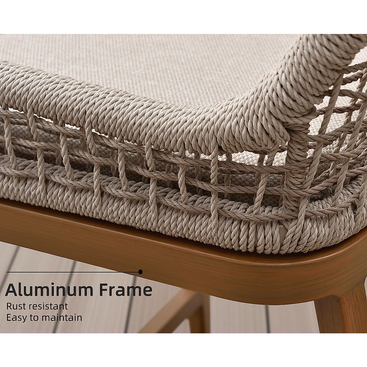 PURPLE LEAF Counter Height Bar Stools Set of 4 Rattan Chair Boho Aluminum Woven Counter Stools with Back and Footrest Modern Patio Seating 24.8 Inches Outdoor Barstools