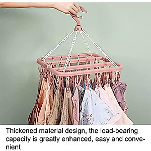 MENFENG Clothes Drying Hanger and Drip Foldable Hanging Sock Rack（32 Clips ） Multifunction Clothes Drying Rack，Rotary Wind-Sock Hanger for Washing line，for Socks, Underwear, Bras, Baby Clothes (Pink)