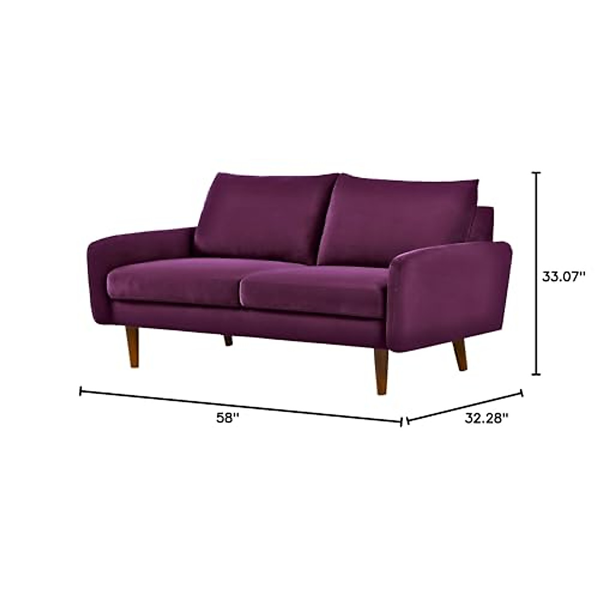US Pride Furniture Kent Modern Velvet Loveseat Sofa, Comfortable 2 Seater Couch for Living Rooms and Small Spaces, Ideal Studio Apartment Furniture with Sleek Design, Eggplant