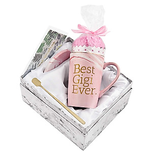 Mugs for Grandma Best Gigi Ever Coffee Mug from Grandson Granddaughter Mother’s Day Grandmother Birthday Gift from Grandchildren Marble Mugs Pink 14 Oz with Box Gift Spoon and Coaster, Cupcake Socks