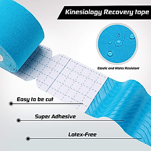 Kinesiology Tape Precut 3 Rolls-Athletic Sports Tape for Muscle & Joints-Physical Therapy Tape for Knee,Ankle,Shoulder,Plantar Fasciitis- Latex Free and Water Resistant-60 Strips, Blue